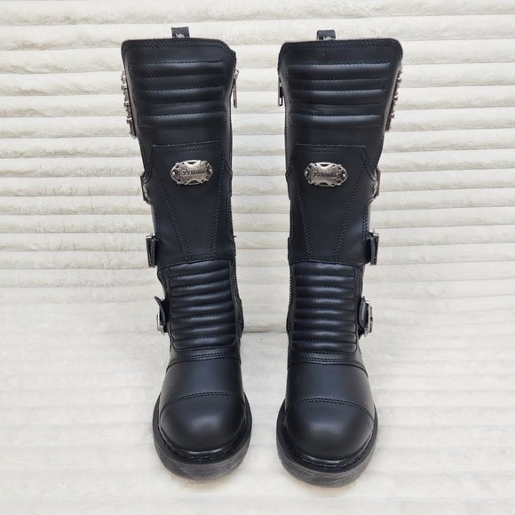 Demonia | Shoes | Combat Biker Boots Black Matte Lightning Bolt Tread ...